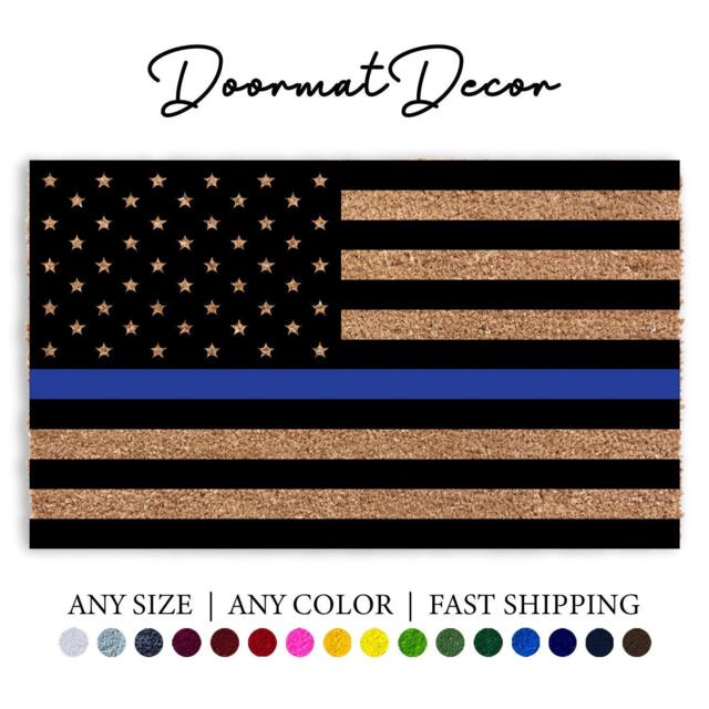 Police Officer Flag Doormat Blue Stripe Welcome Mat For Entryway Decor ...