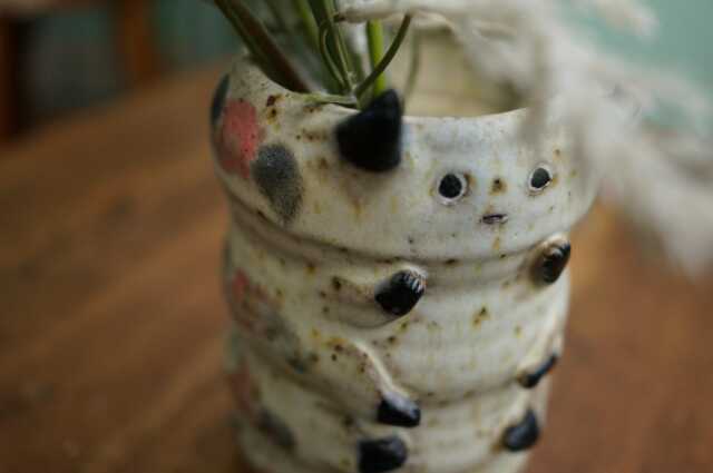 Handmade Ceramic White Caterpillar Flower Pot, Caterpillar Vase, Desk ...