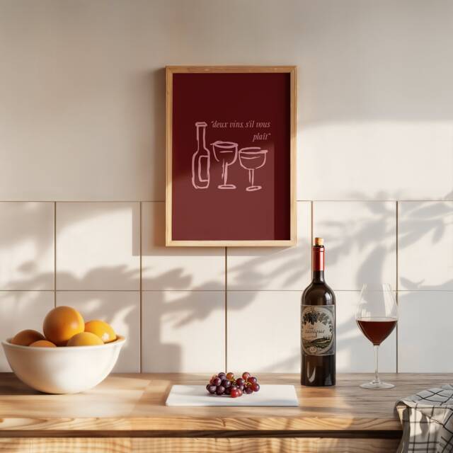 Wine, Please - Wine Illustration, Kitchen Art Print, French Minimalist ...