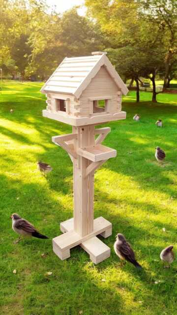 Solid Wood Bird Feeder Stand With Triple Platforms - Sturdy Design 5 ...