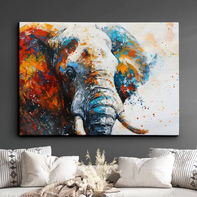 Elephant Animal Abstract Oil Painting Colourful Paint Splatter Style ...