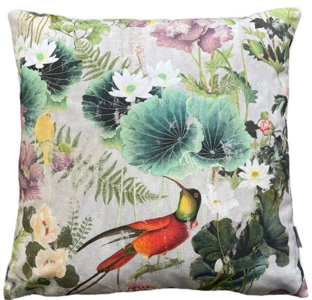 "Paradise Bird Cushion Cover Hummingbird Botanical Asian Vintage Grey ...
