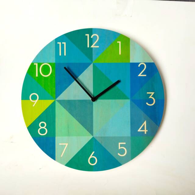 Grid Blue/Green Wooden Wall Clock With Neutra Numbers. Unique Colourful ...