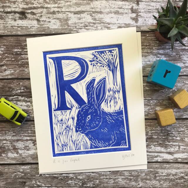 Personalised Initial Print Letter R - Hand Printed Linocut Animal ...
