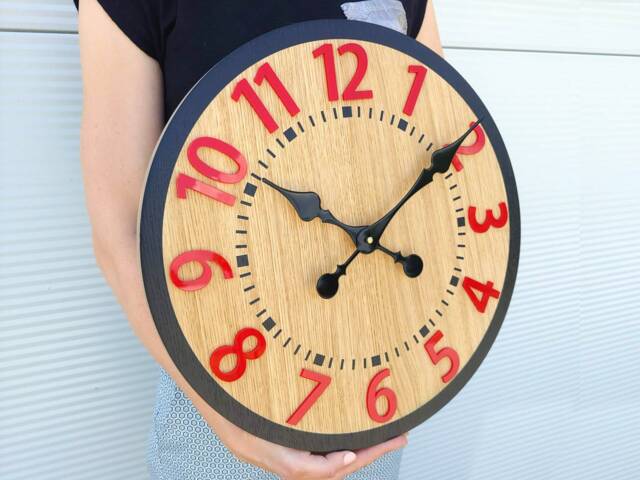 Large Wall Clock Berlin- Red - With Numbers , Loft Clock, Modern Wall ...
