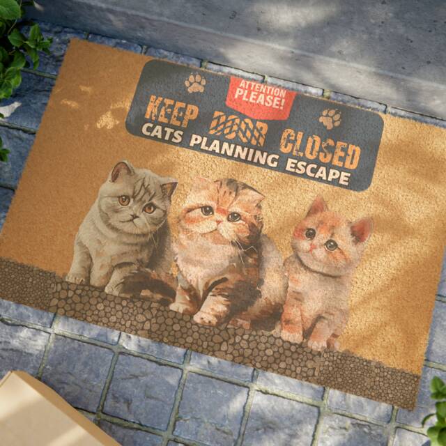 Welcome Mat For Cat Lovers Keep Door Closed Cats Planning Escape Lover ...