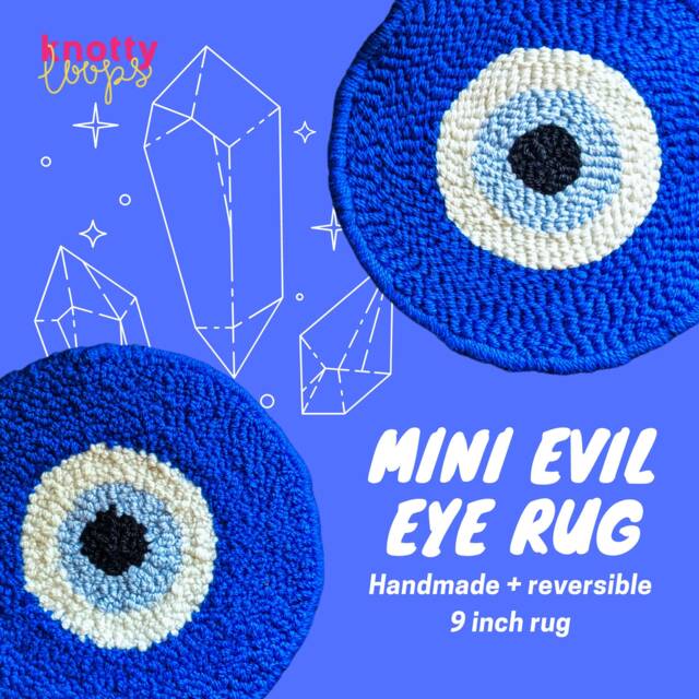 Handmade Punch Needle Mini Evil Eye Reversible Rug by Etsy | ufurnish.com