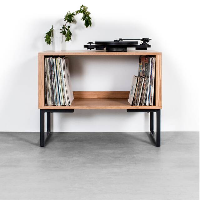 "Small Oak Record Player Stand, Premium Solid Wood Vinyl Storage On ...