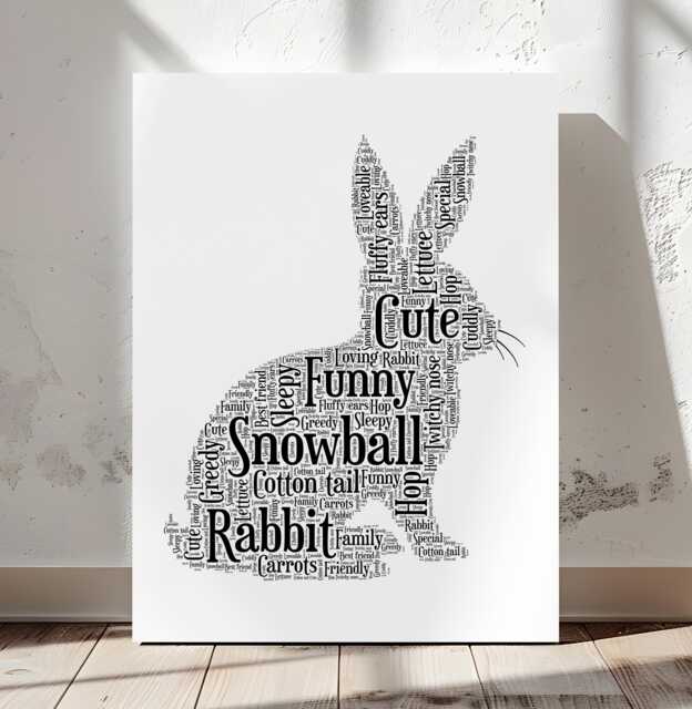 Personalised Rabbit Word Art Print - Custom Bunny Silhouette Lover Gift ...