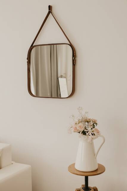 Leather Strapped Mirror, Handmade Leather Mirror, Straps Wall Handmade ...