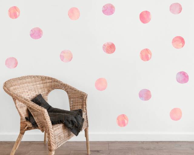 Watercolor Polka Dot Wall Stickers Pink, Teal Nursery Decor - 42 Pack ...
