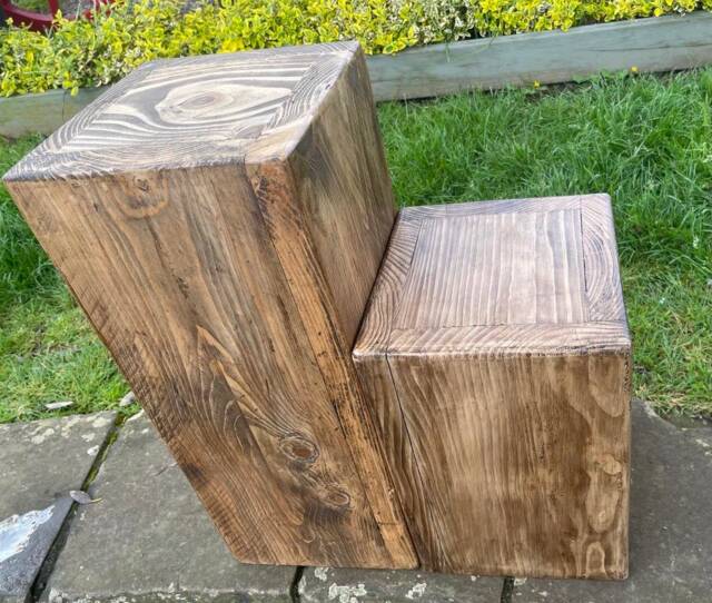 Pair Of Wooden Rustic Pillar Tables - 2 Matching Square Plant Stands ...