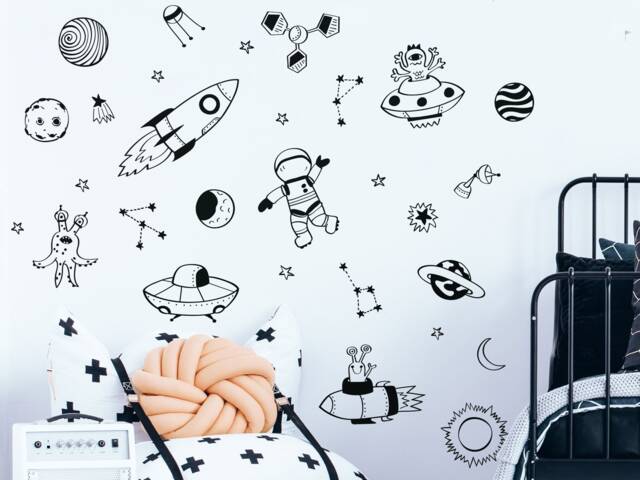Space Doodles Wall Sticker Pack, Stickers, Rocket Stickers For Walls ...