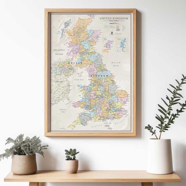 UK Classic Map Poster Art - Wall Decor Print British Isles Map Home ...