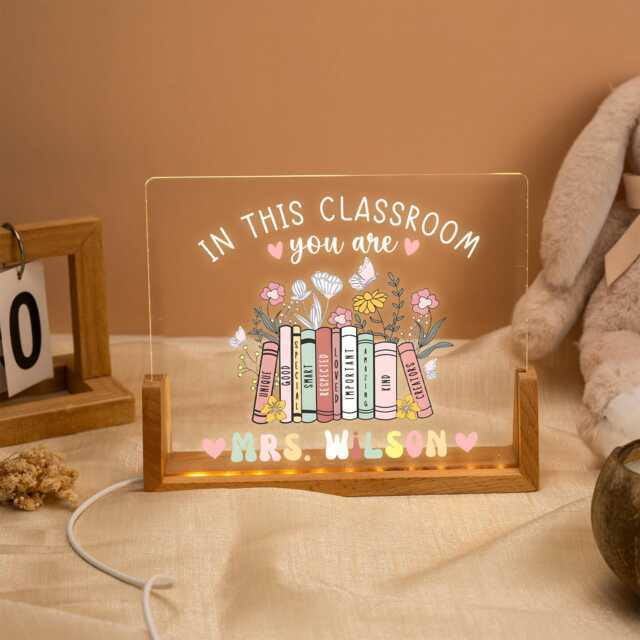 Custom Teacher Night Light, Personalised Name Led Lamp, Desk Plate ...