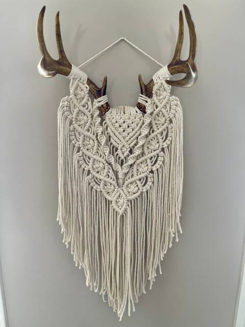 Large Whitetail Deer Antlers With Macram?? Wall Decor, Gift For Men ...