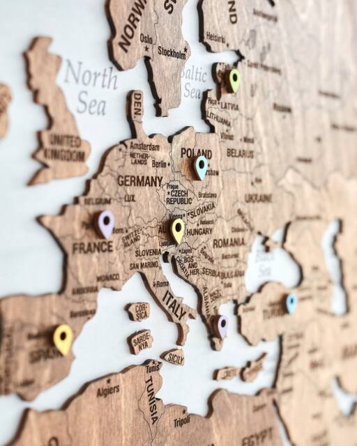 World Map Push Pin Wall Art With Free Pins, Cork Board, Wooden Travel ...