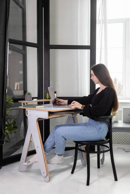 Wooden Office Desk Personalized Computer With Monitor Stand Sit Adjust ...