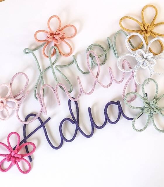 Personalized Knitted Wire Name Sign With Flowers Bedroom, Nursery Wall ...
