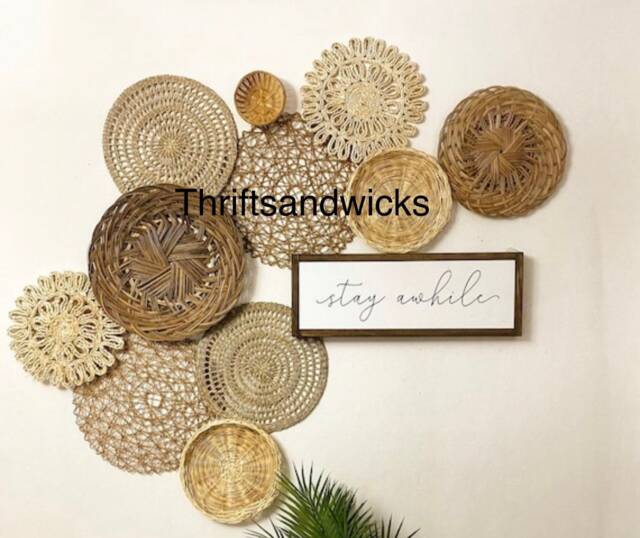 Boho Basket Wall, Wicker Wall Baskets, Decor, Bohemian Woven Hangings ...