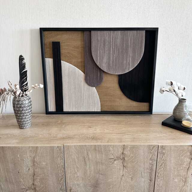 Abstract Fiber Art Frame Geometric Wood Decor - Framed Macrame, Black ...