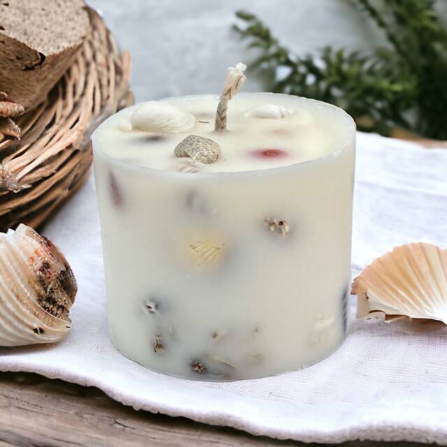 Sea Shell Aromatherapy Pillar Candle, Handmade, Soy Wax, With Essential ...