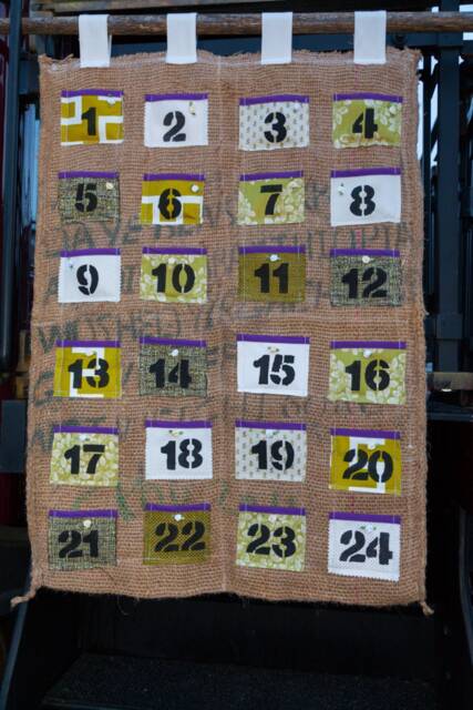 Upcycled Burlap Custom Advent Calendar - White, Lime Green & Purple ...