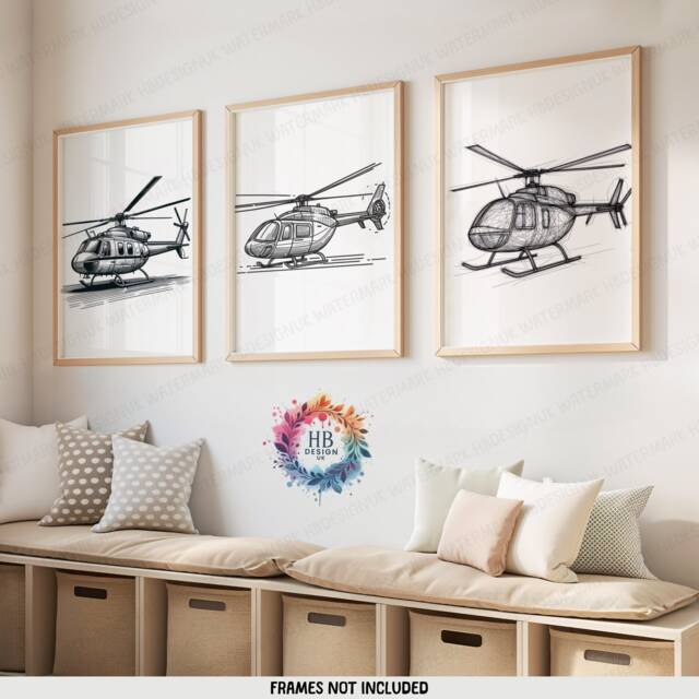 Minimalist Helicopter Prints - Set Of 3 Posters - Boys Bedroom Decor ...