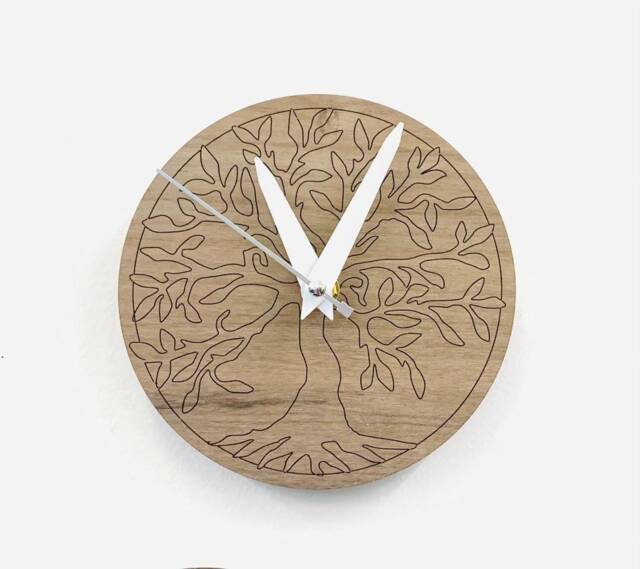 Small Round Wall Clock in Walnut Wood Engraved With Tree Of Life by ...