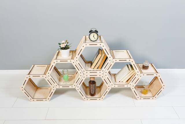 Honeycomb Shelves - Hexagon Shelf Handmade Wooden Book Storage Standing ...