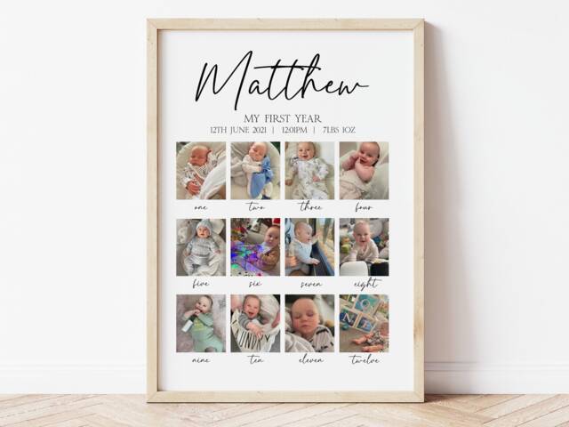 Milestone Birthday Print - First Year Photo Collage Baby's 1st Poster ...