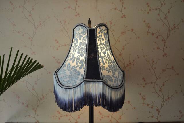 Blue Velvet Lampshade Handmade Ombre Fringe, Floral Pattern by Etsy ...