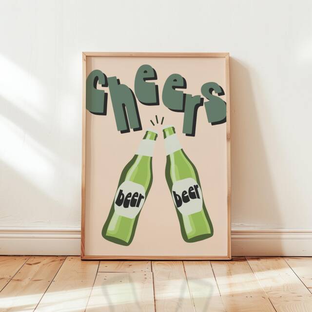 Cheers Beer Wall Art, Home Bar Poster Print, Kitchen Decor, Retro ...