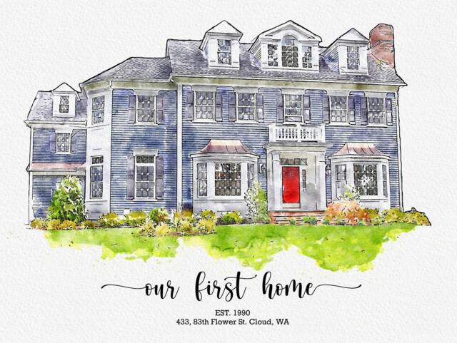 Personalized House Drawing , Custom Portrait, New Home Gift, Wall Art ...