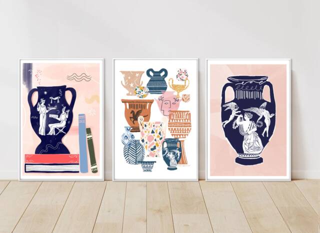 3 Print Greek Bundle, Greek Art Print, Pots Pottery Art Statue Greek ...