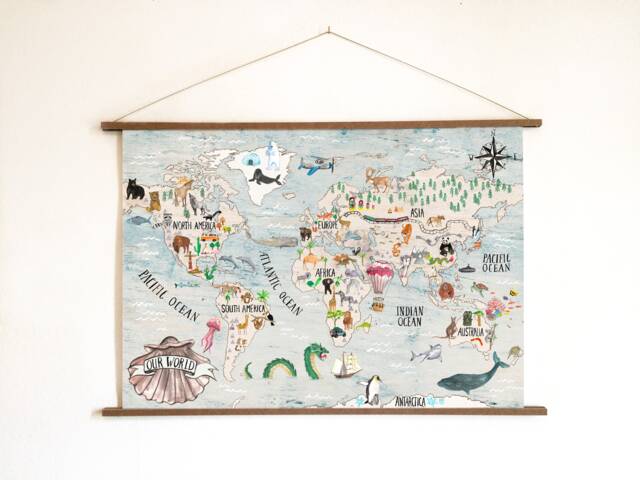 Our World Poster Worldmap English - The Poster Shows Many Animals ...