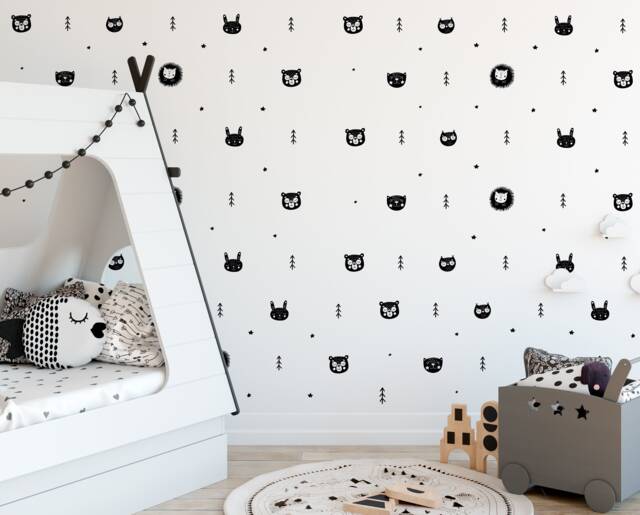 Scandinavian Animal Wall Stickers For Kids Nursery Rooms Owls Cats ...