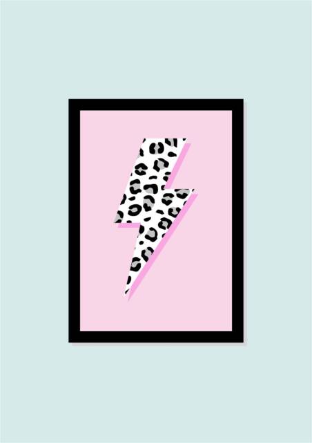 A4 Leopard Print Lightning Bolt Poster Illustration - Monochrome Wall ...