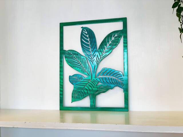 Tropical Leaf Framed Metal Wall Art - Outdoor Patio Decor Beach House ...