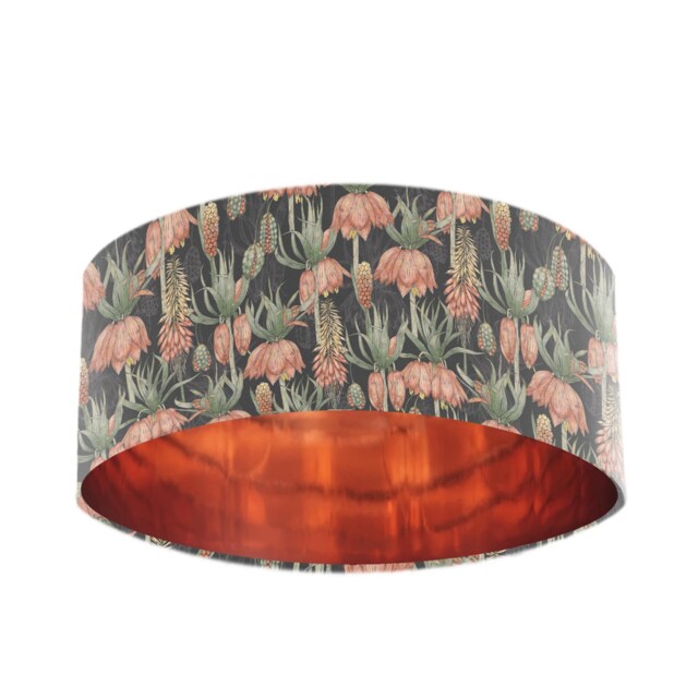Black Exotic Flora Velvet Lampshade With Copper Lining, Floral Lamp ...