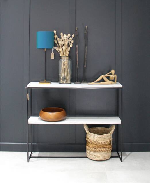 Double Shelf Mild Steel Framed Console Table Radiator Cover Quartz ...