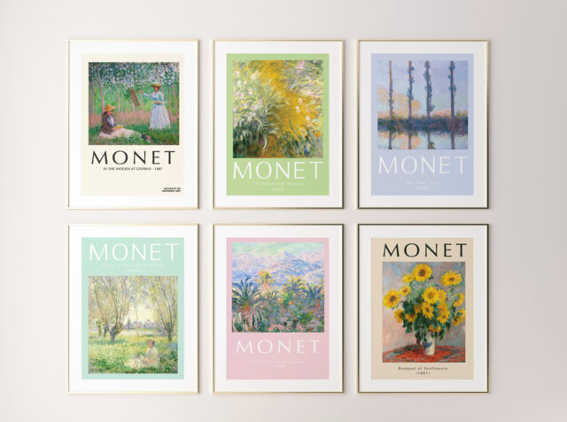 Claude Monet 6 Prints Set, Exhibition Print A3, A4, Set Of 6, Colourful ...