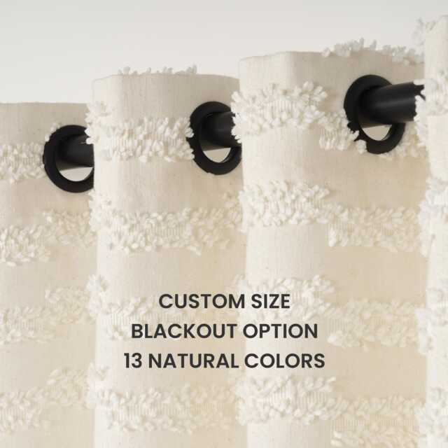 Off White Flat Pom Curtains - Custom Linen Look Drapes With Blackout ...