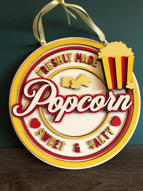 Retro Popcorn Sign, Wall Movie Night Decor, New Home Gift, Retro Gift ...