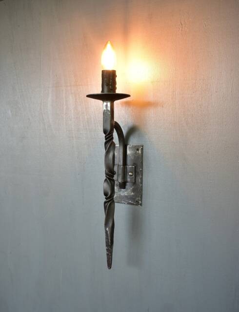 Hand Forged Torch Sconce, Wrought Iron Wall Lamp, Medieval Sconce Lamp ...