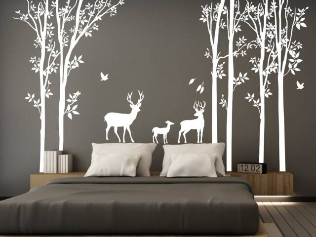 Birch Tree Decal, With Deers Wall Art, Nursery Decor, Large Forest ...