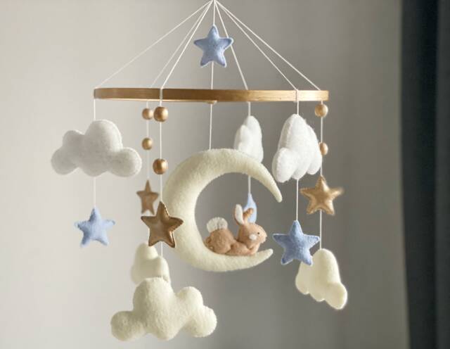 Baby Crib Mobile Boy, Nursery Moon & Starts, Hanging Mobil, Baby Shower ...