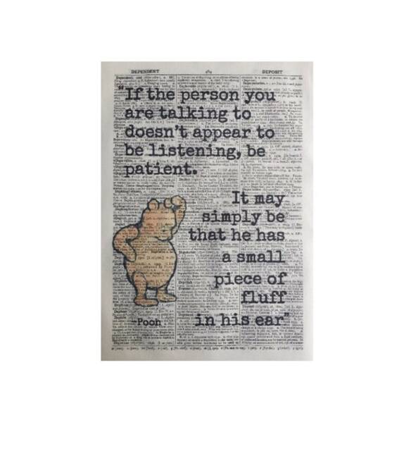 Winnie The Pooh Fluff in Ear Quote Vintage Dictionary Print - Funny ...