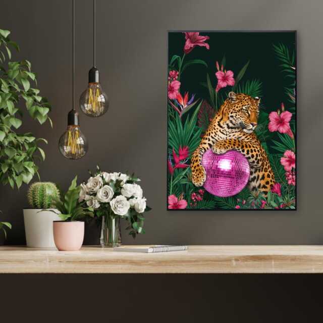 Leopard Disco Ball Wall Art - Tropical Maximalist Print Dark Luxe ...