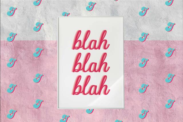 Blah Blah Wall Art Print, Cute Pink Typography, Colourful Word Art ...
